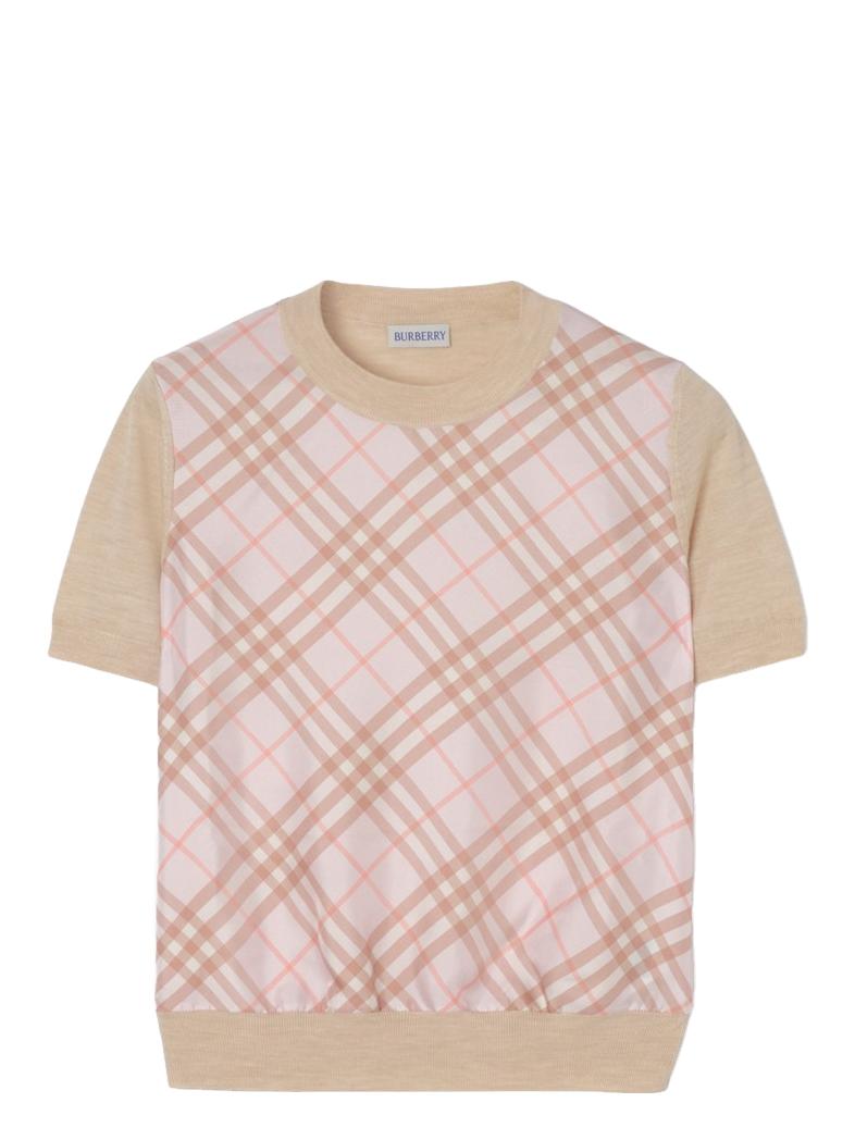 BURBERRY BURBERRY Check Panel Wool Silk T-Shirt